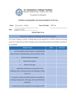 Nursing Leadership AND Management (NCM-119) Exercise 12-14 version 2 ...