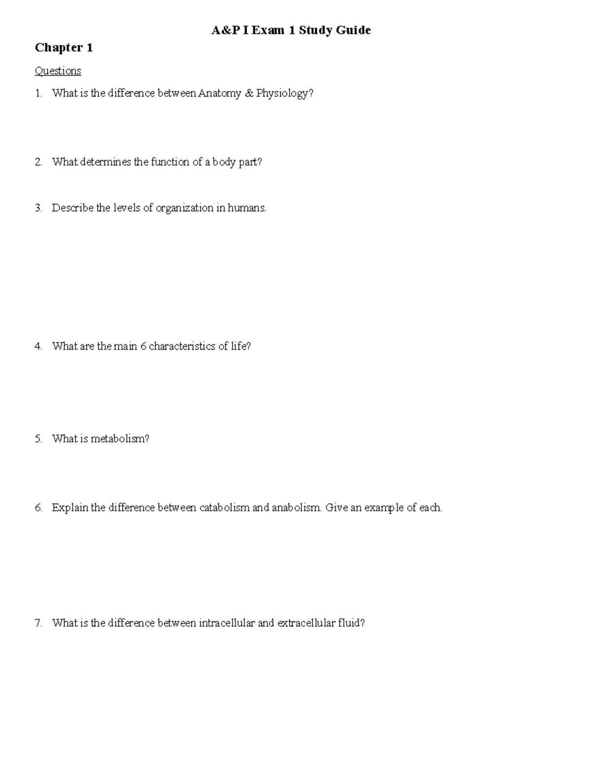 AP I Exam 1 SG - exam 2 appendicular skeleton - Chapter 1 A&P I Exam 1 ...