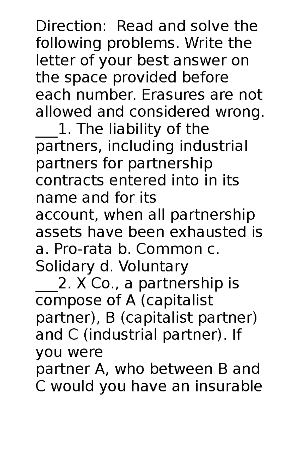 Partnership-Law-Question - Direction: Read and solve the following ...