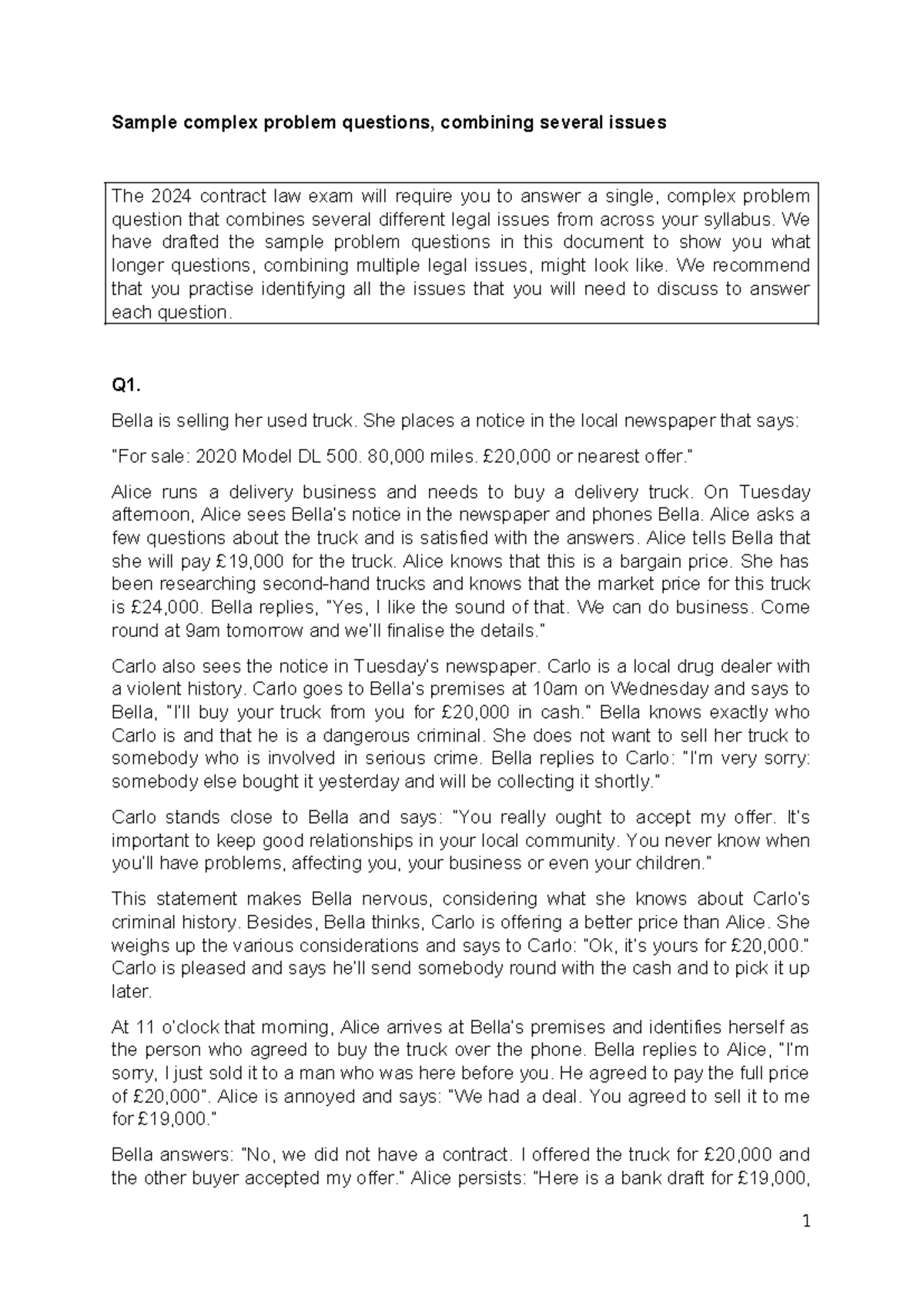 Sample problem questions as in contract exam 2024 - Sample complex ...