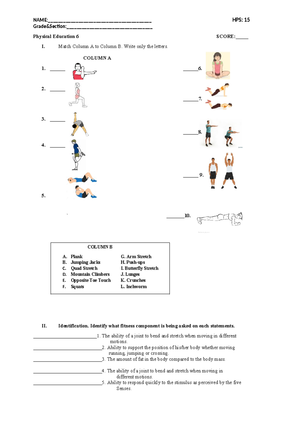 QUIZ PE 6 - NAME:_________________________________________ HPS: 15 ...