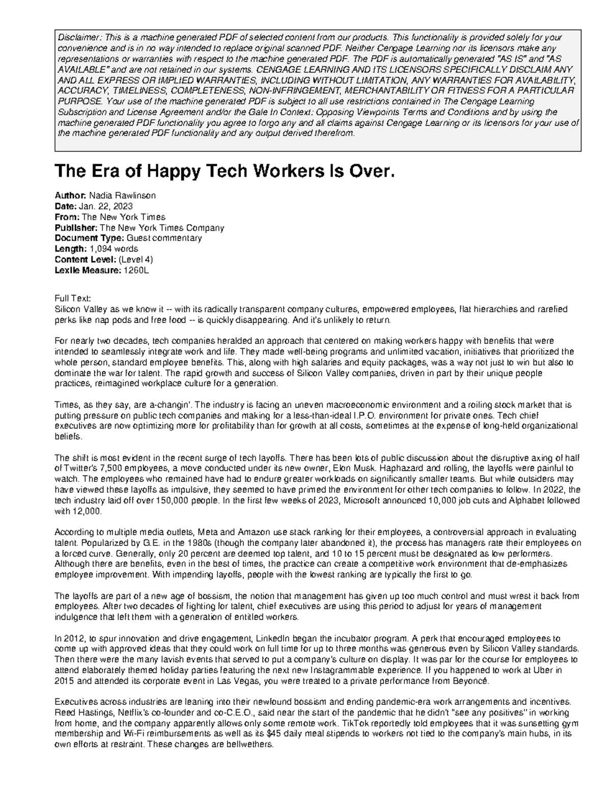 The Era of Happy Tech Workers - Disclaimer: This is a machine generated ...