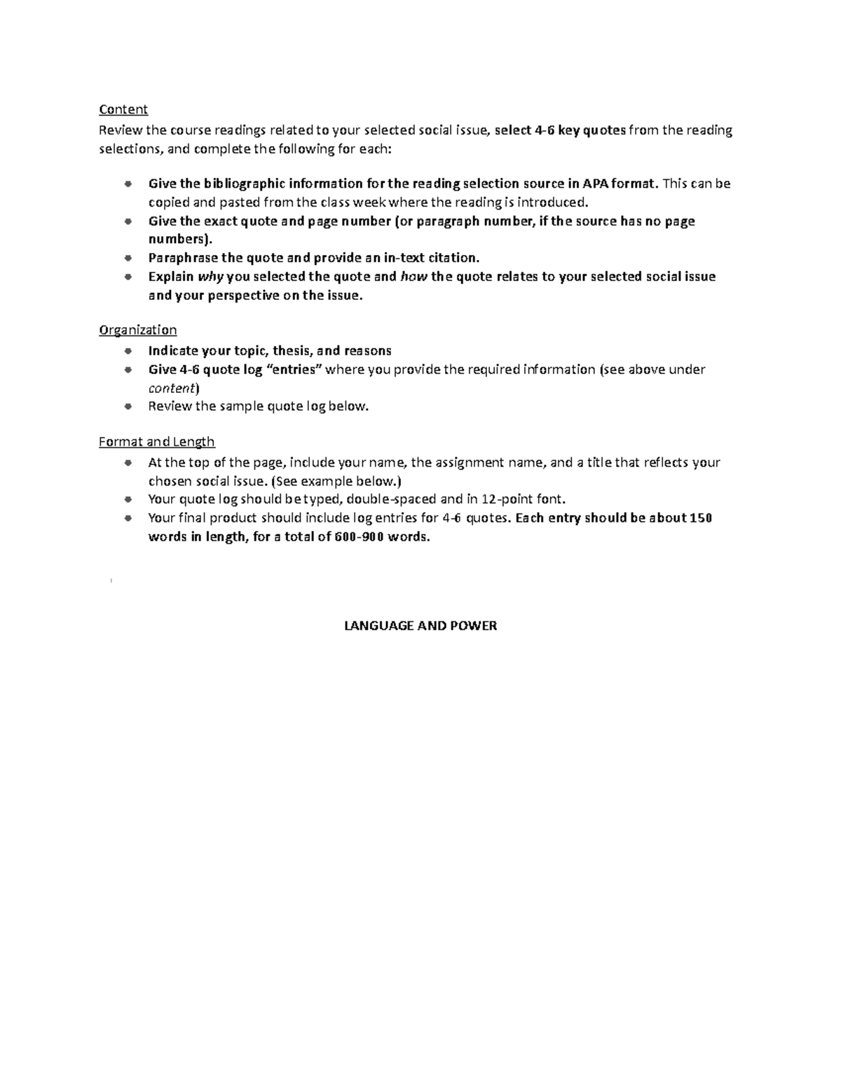 WRTG 111 Quote Log - Content Review the course readings related to your ...