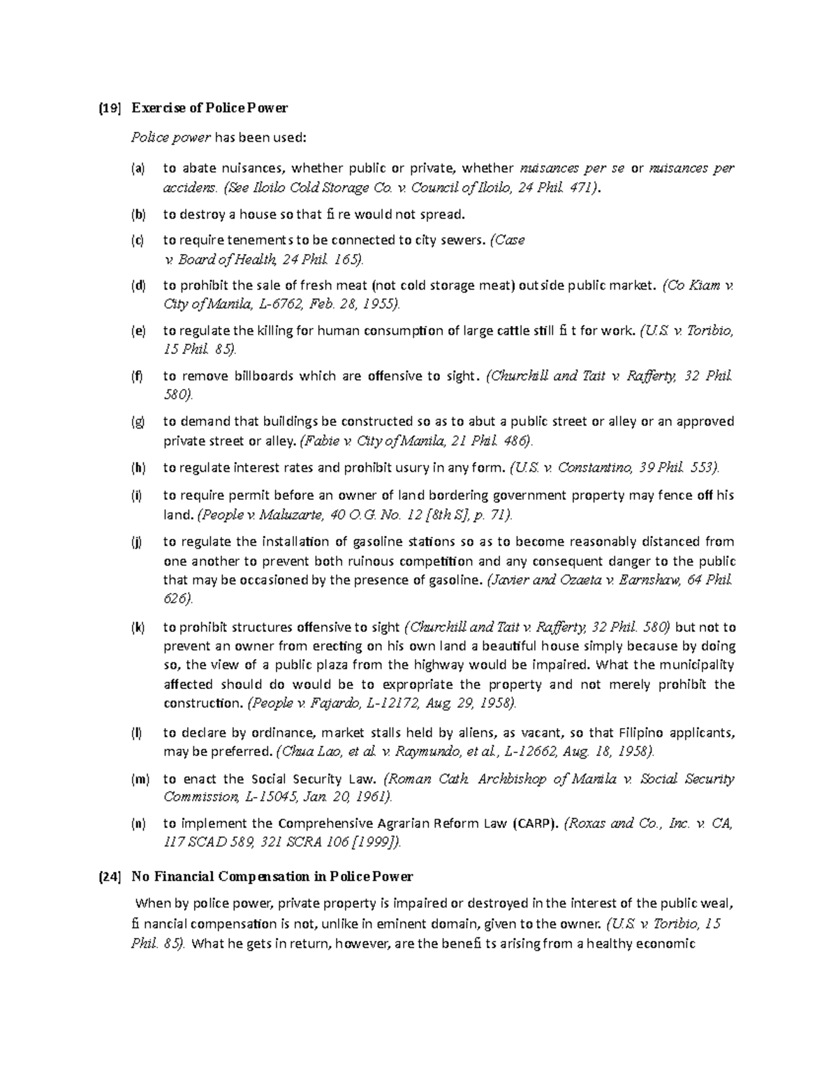 Property law m36 - (19) Exercise of Police Power Police power has been ...