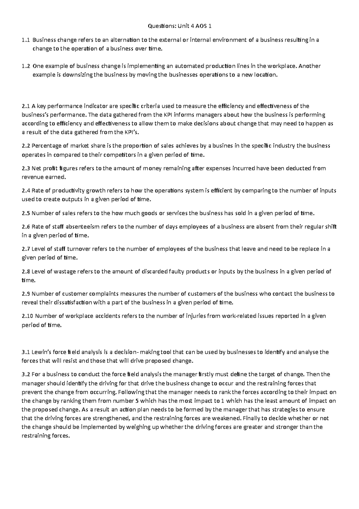 Questions u4 aos1 revison - Studocu