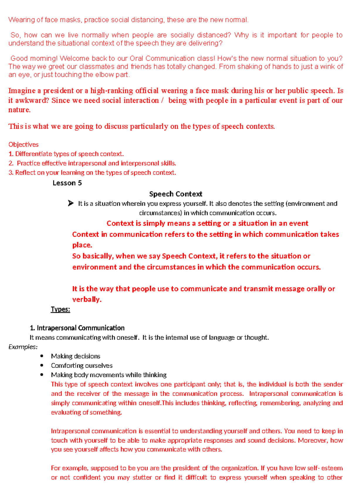 Functions of Communication - Wearing of face masks, practice social ...