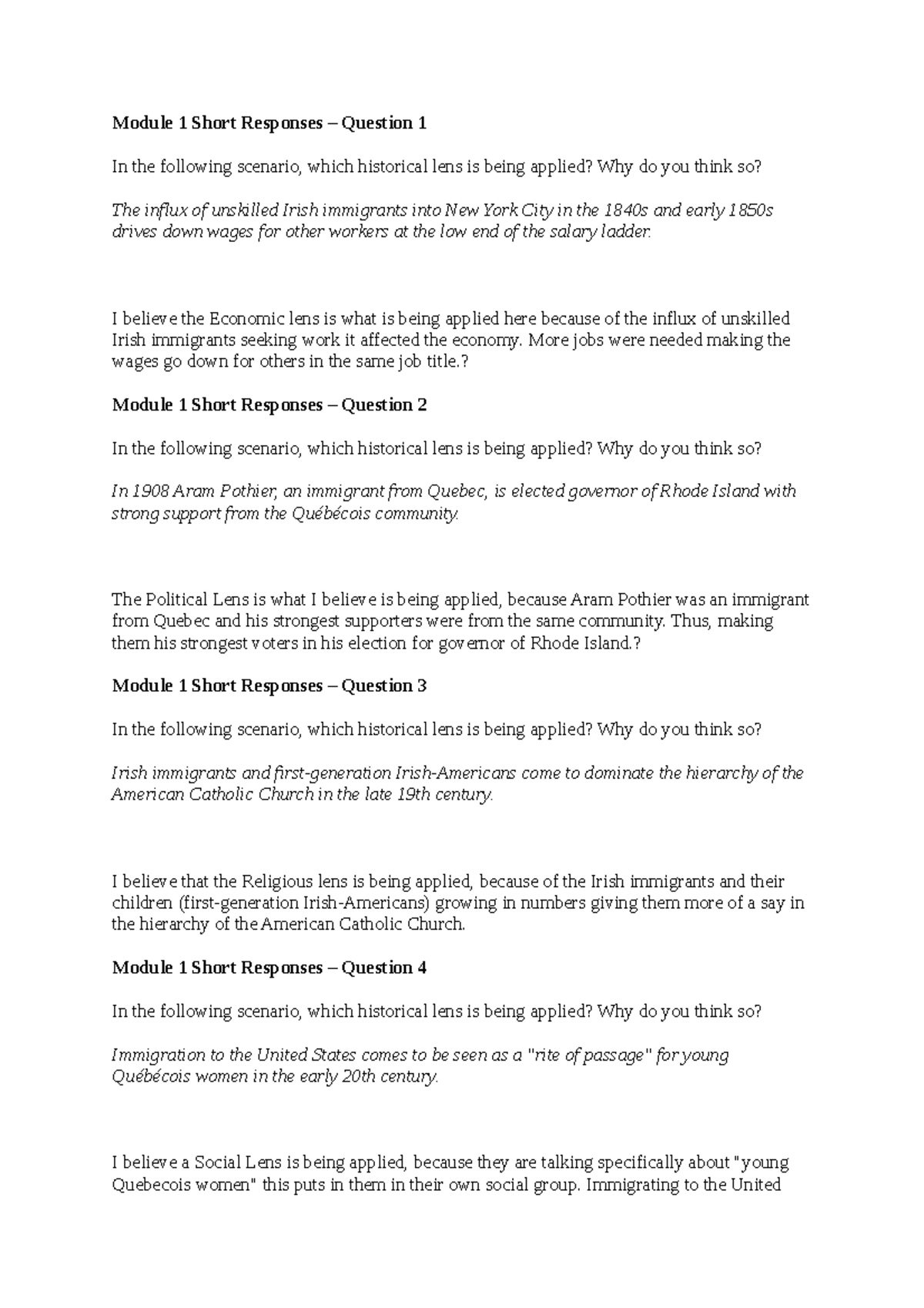 HIS 200 Week 1 Short Response - Module 1 Short Responses – Question 1 ...