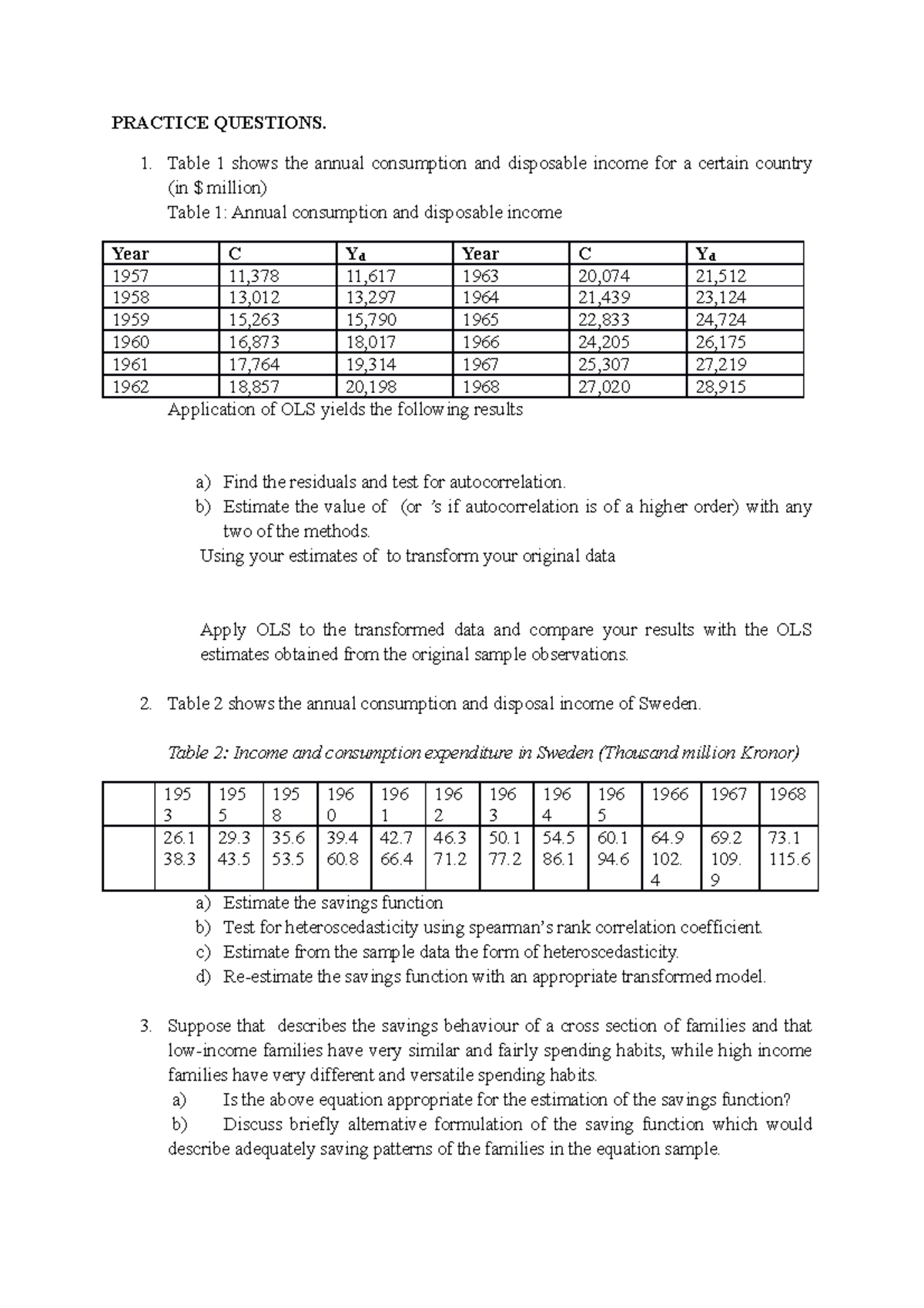 ECO 309 Practice Questions - PRACTICE QUESTIONS. Table 1 shows the ...
