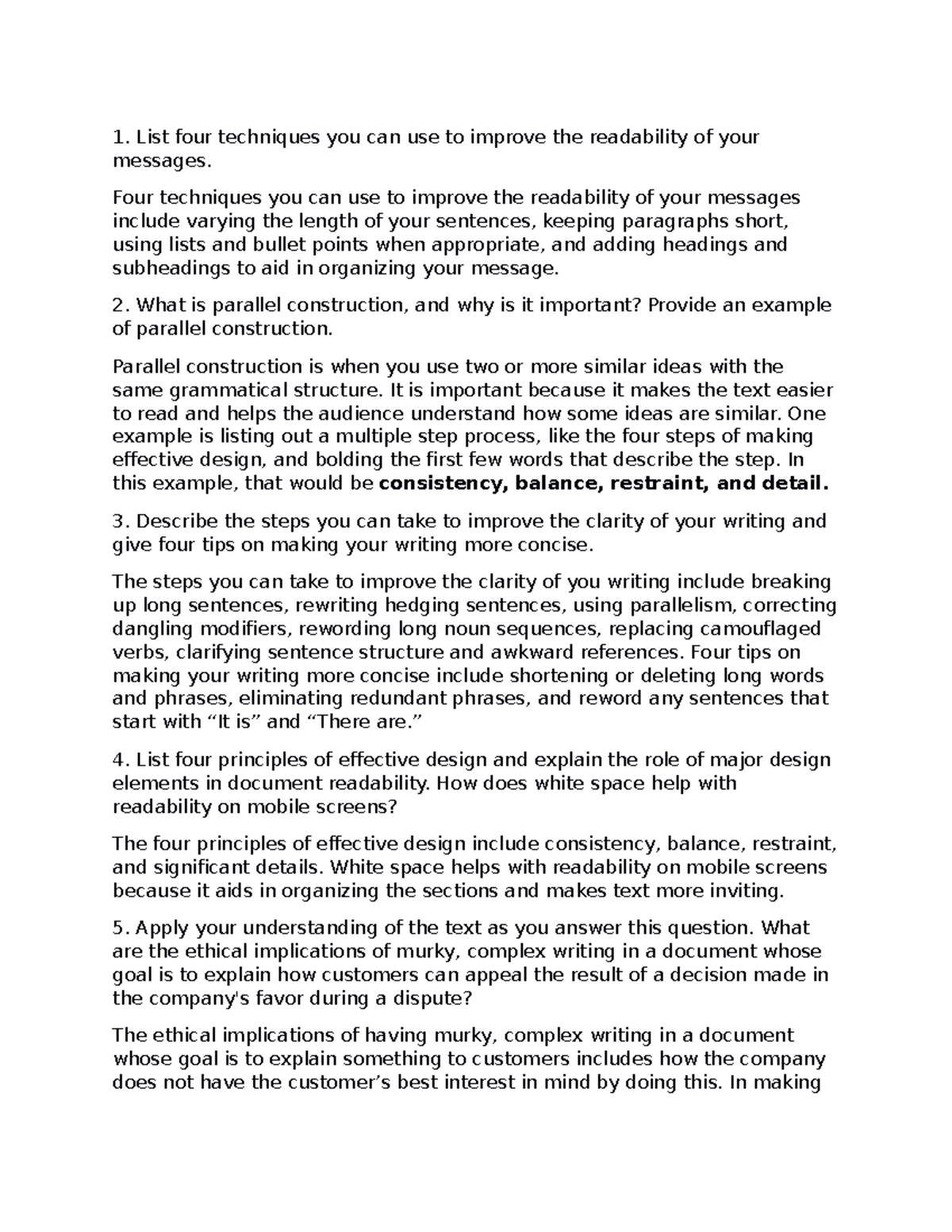 BCE Chapter 5 - List four techniques you can use to improve the readability of your messages ...