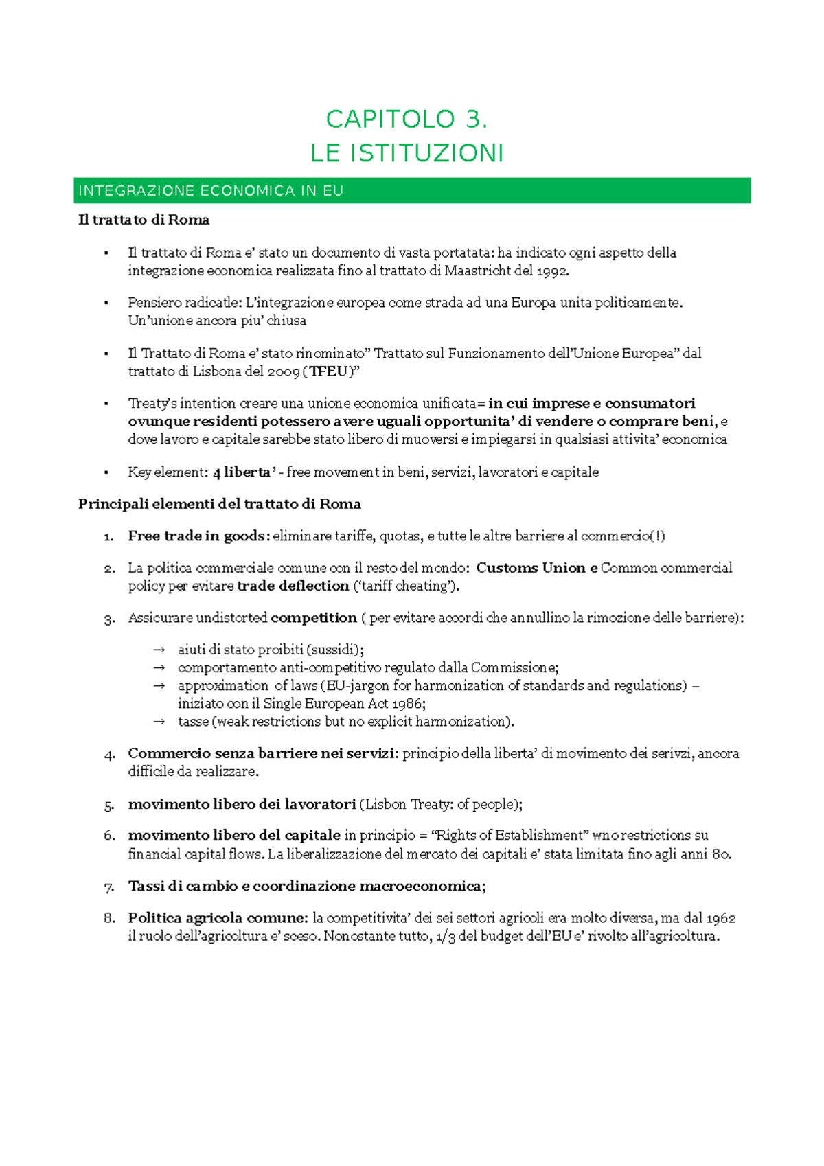 Capitolo 3. le istituzioni - CAPITOLO 3. LE ISTITUZIONI INTEGRAZIONE ECONOMICA IN EU Il trattato ...