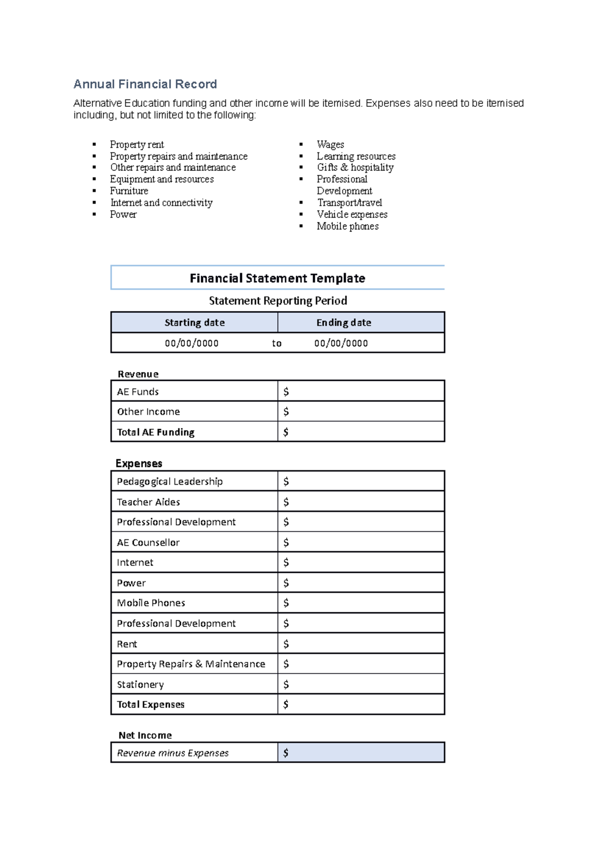 Financial+Statement+Template - Annual Financial Record Alternative ...