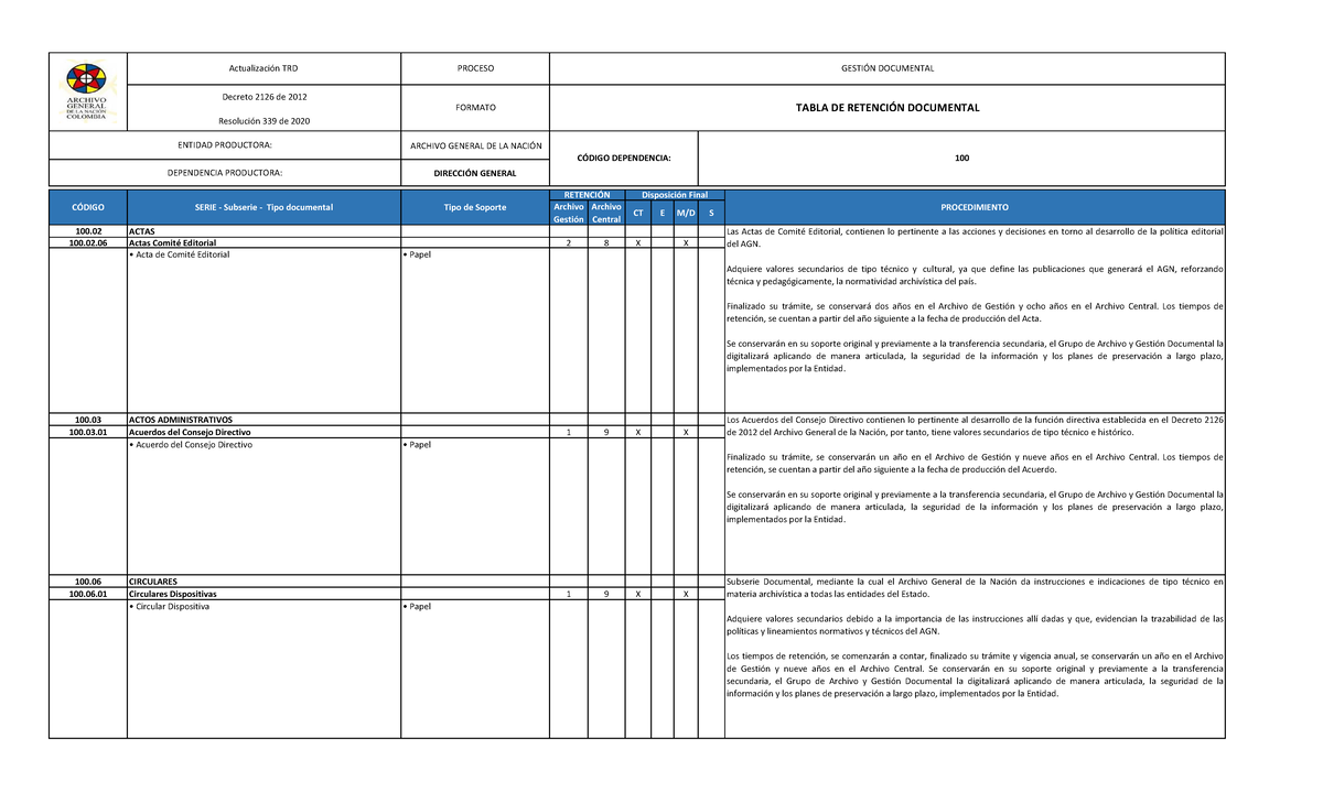 TRD AGN - todo acerca de TRD Y TVD Y TRANSFERENCIAS - Resolución 339 de 2020 ARCHIVO GENERAL DE ...
