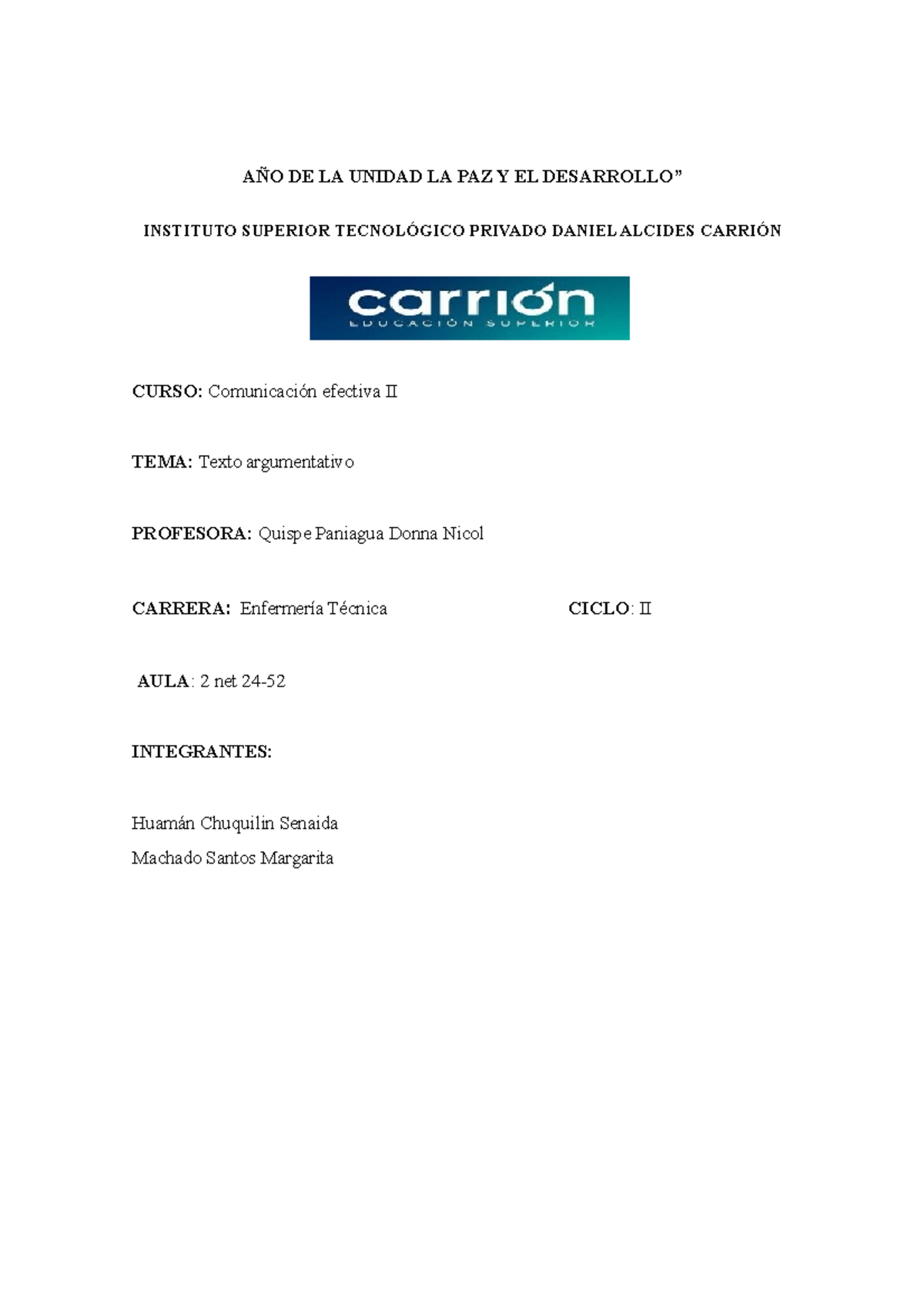 Trabajo senaida - Epidemiología - AÑO DE LA UNIDAD LA PAZ Y EL ...