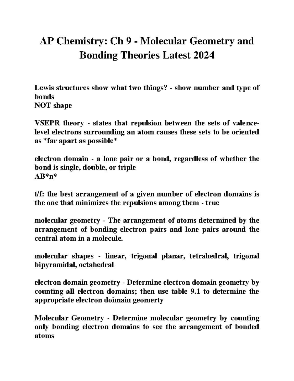 AP Chemistry - molecular shapes - linear, trigonal planar, tetrahedral ...