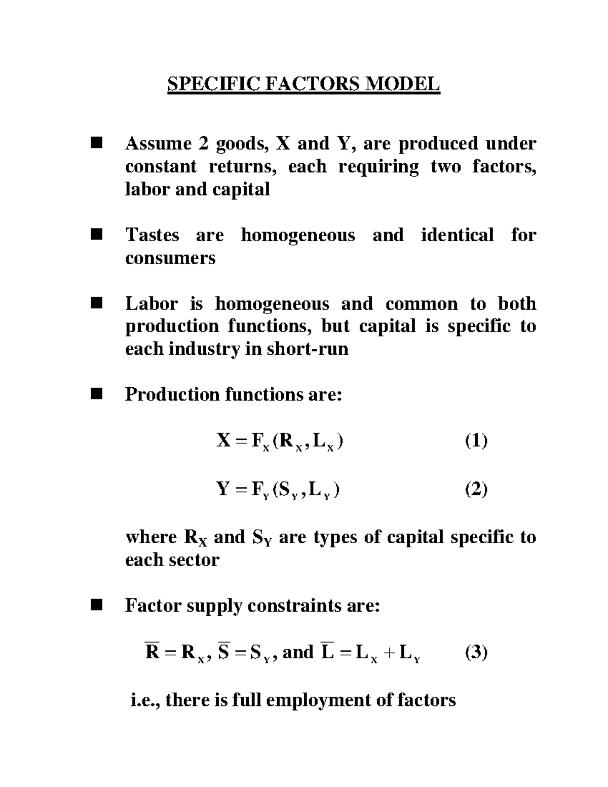 Spec Facs - It gives information on international Economics. - SPECIFIC ...