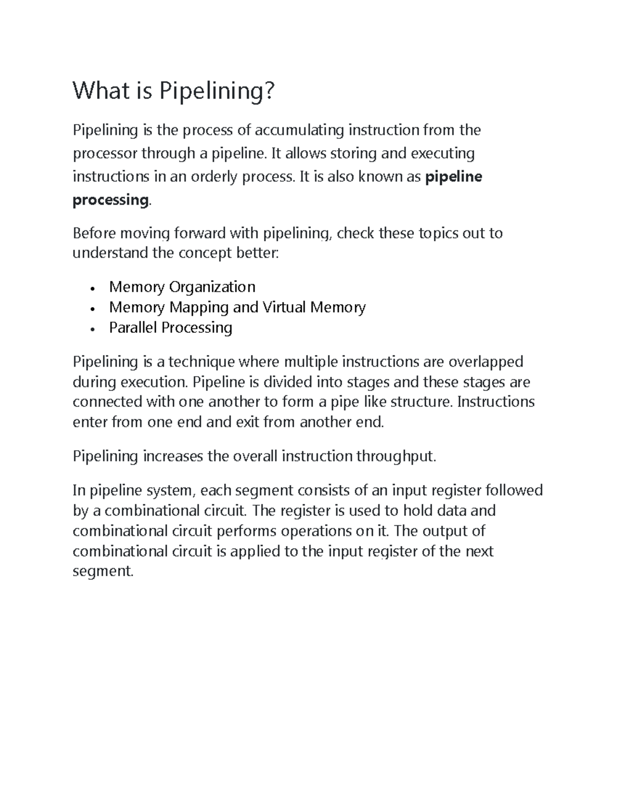 CO 5th unit - CO 5th unit - What is Pipelining? Pipelining is the process of accumulating - Studocu
