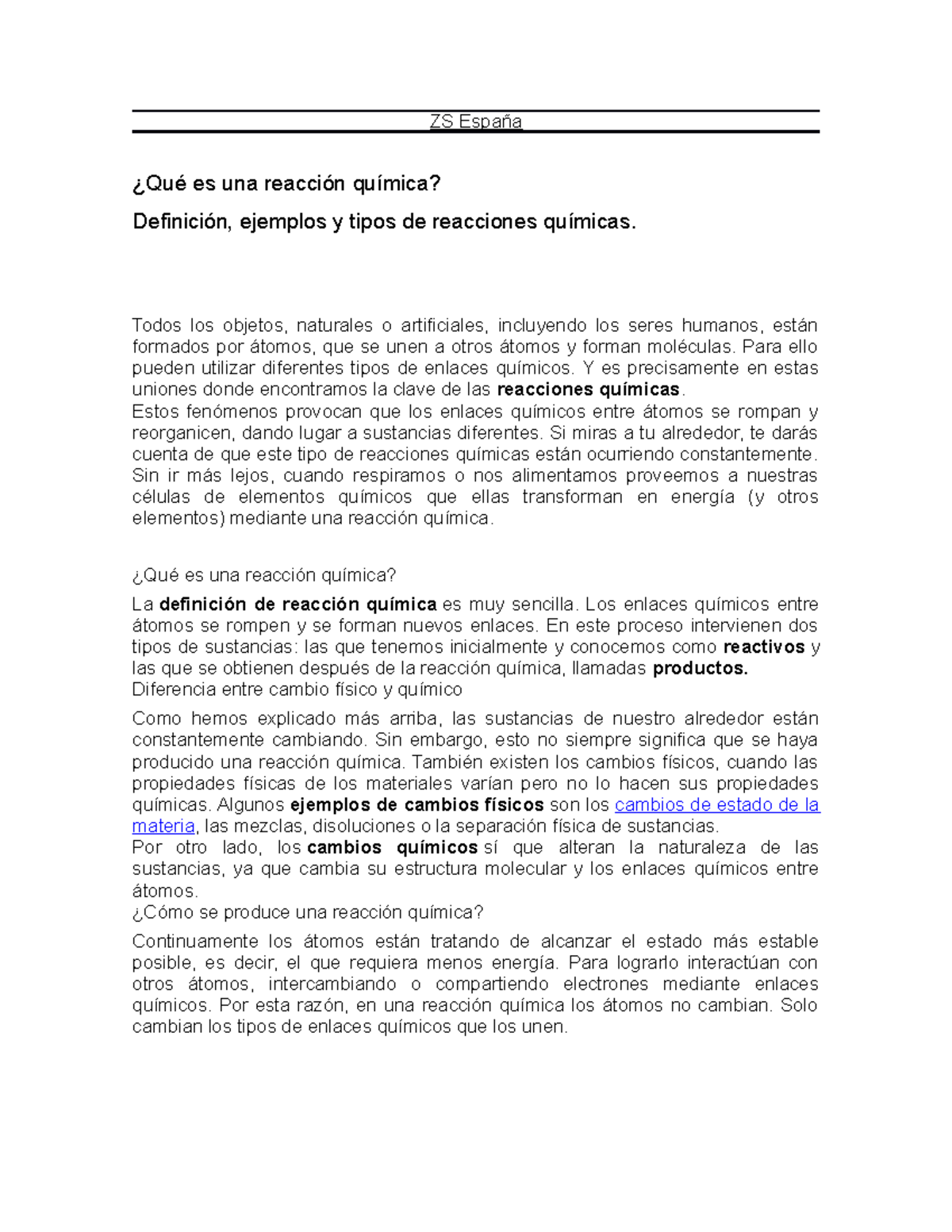 Reaccion Quimica 1 - ZS España ¿Qué es una reacción química? Definición ...