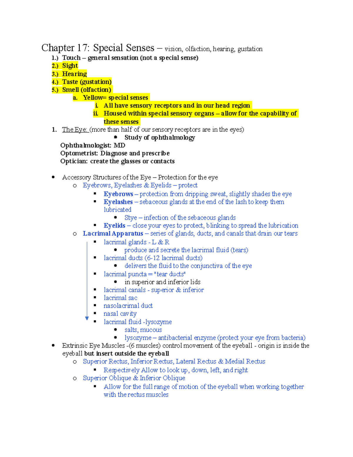 A&P- Chapter 17 - Lecture notes Lecture 1 - Chapter 17: Special Senses ...