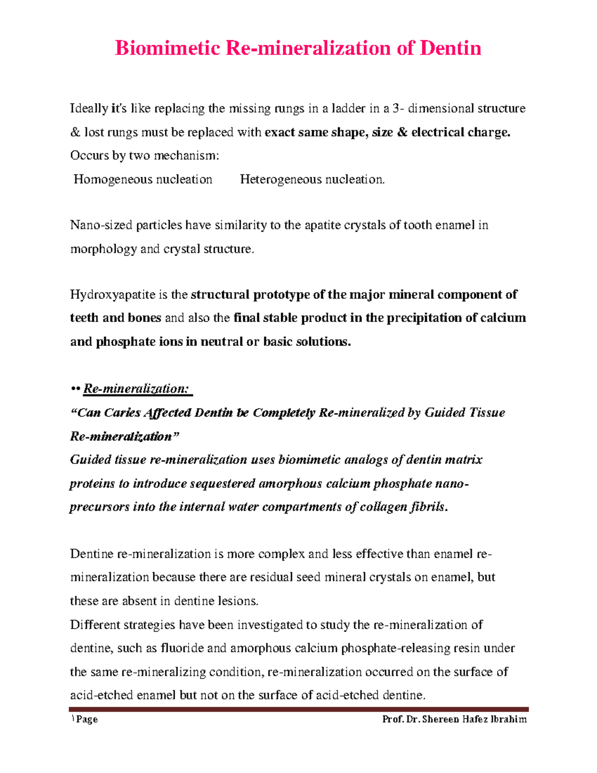 Biomimetics for dentin - Biomimetic Re-mineralization of Dentin 1 Page ...
