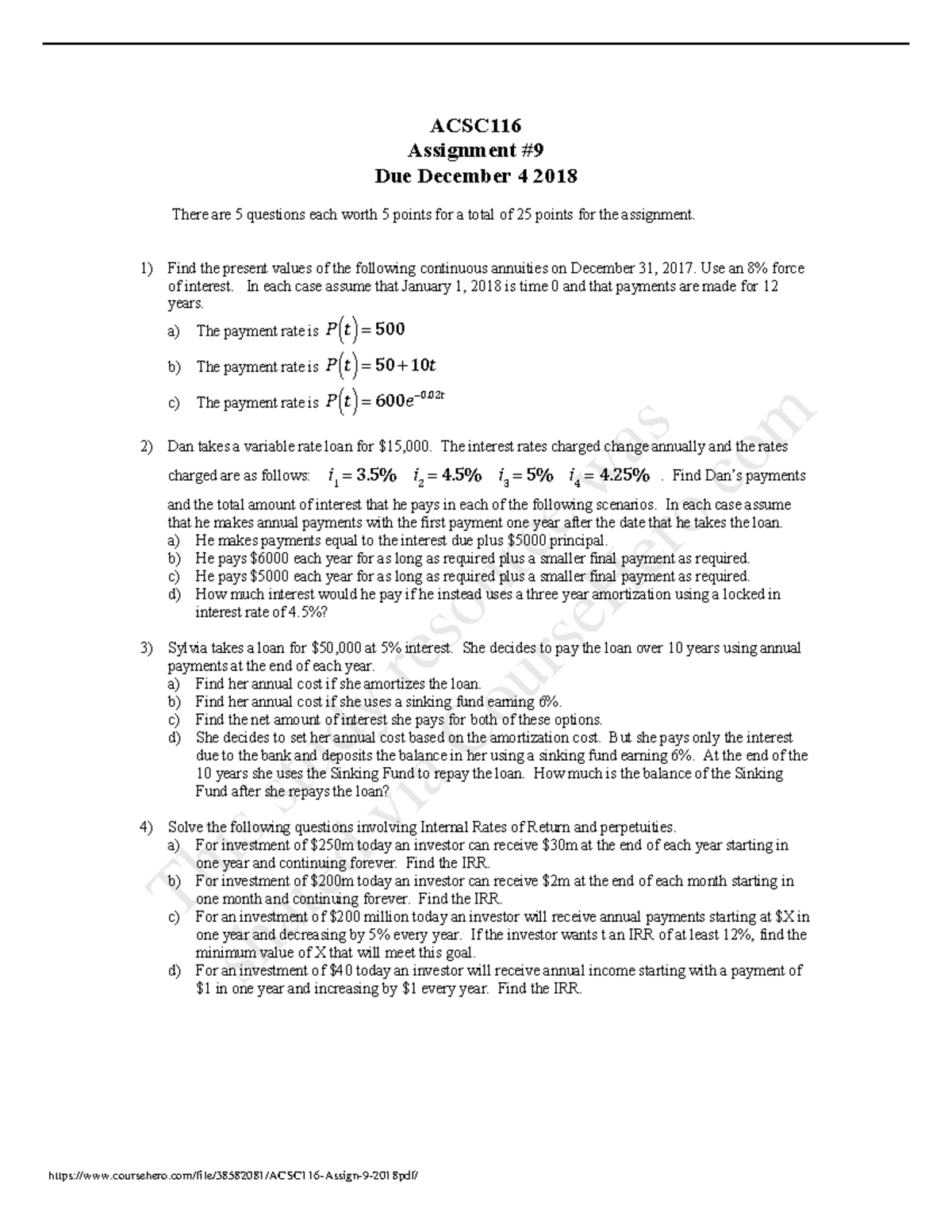 ACSC116 Assign 9 2018 - ACSC Assignment Due December 4 2018 There are 5 ...