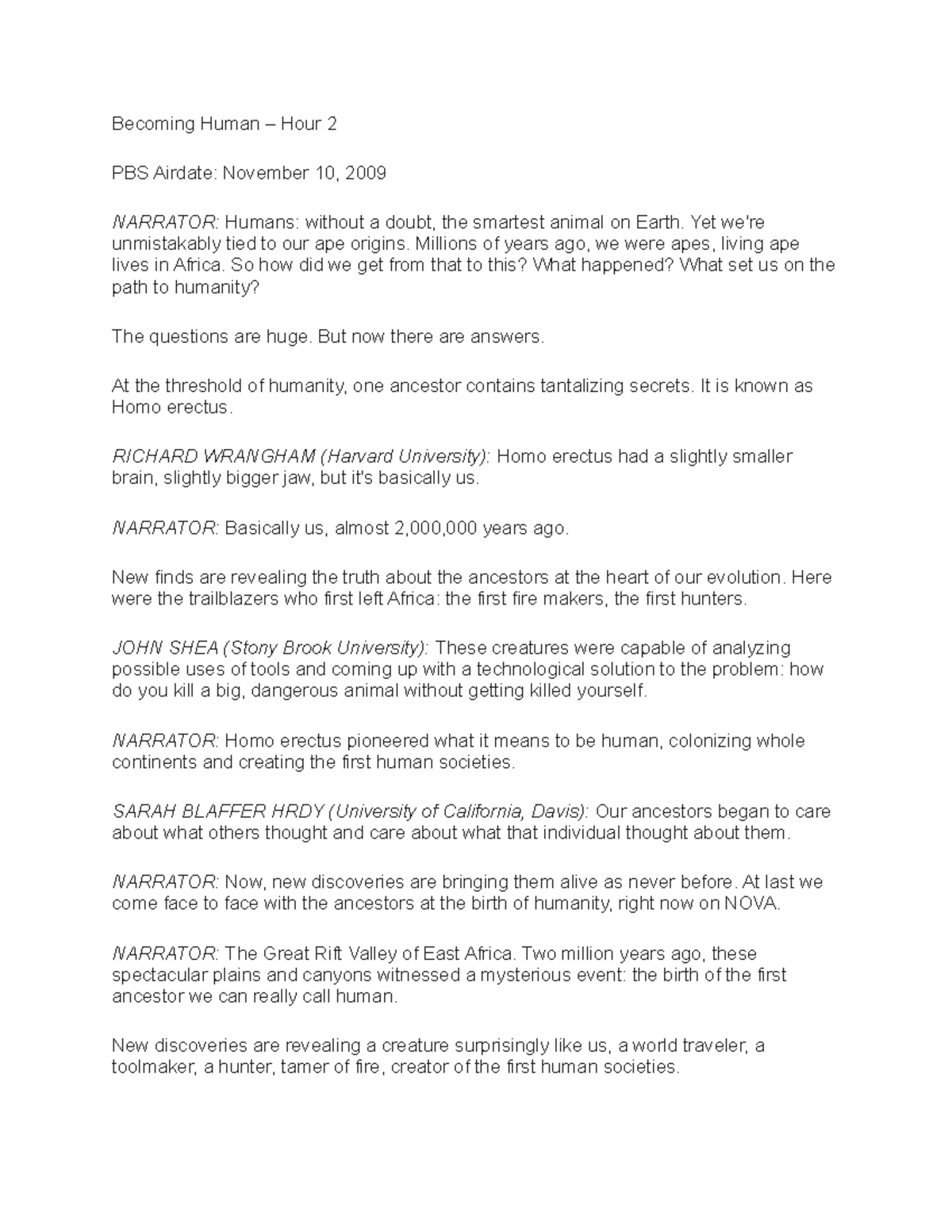 Thursday March 14 Becoming Human Part 2 Video Narrative - Becoming ...