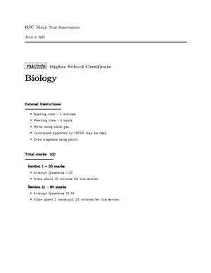 Sample/practice exam 2019, questions and answers - YEAR 12 Biology ...