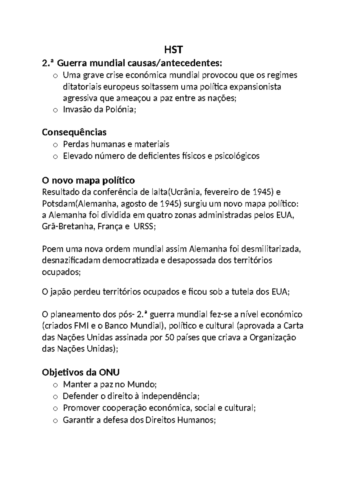 HST12 - His - HST 2.ª Guerra mundial causas/antecedentes: o Uma grave ...