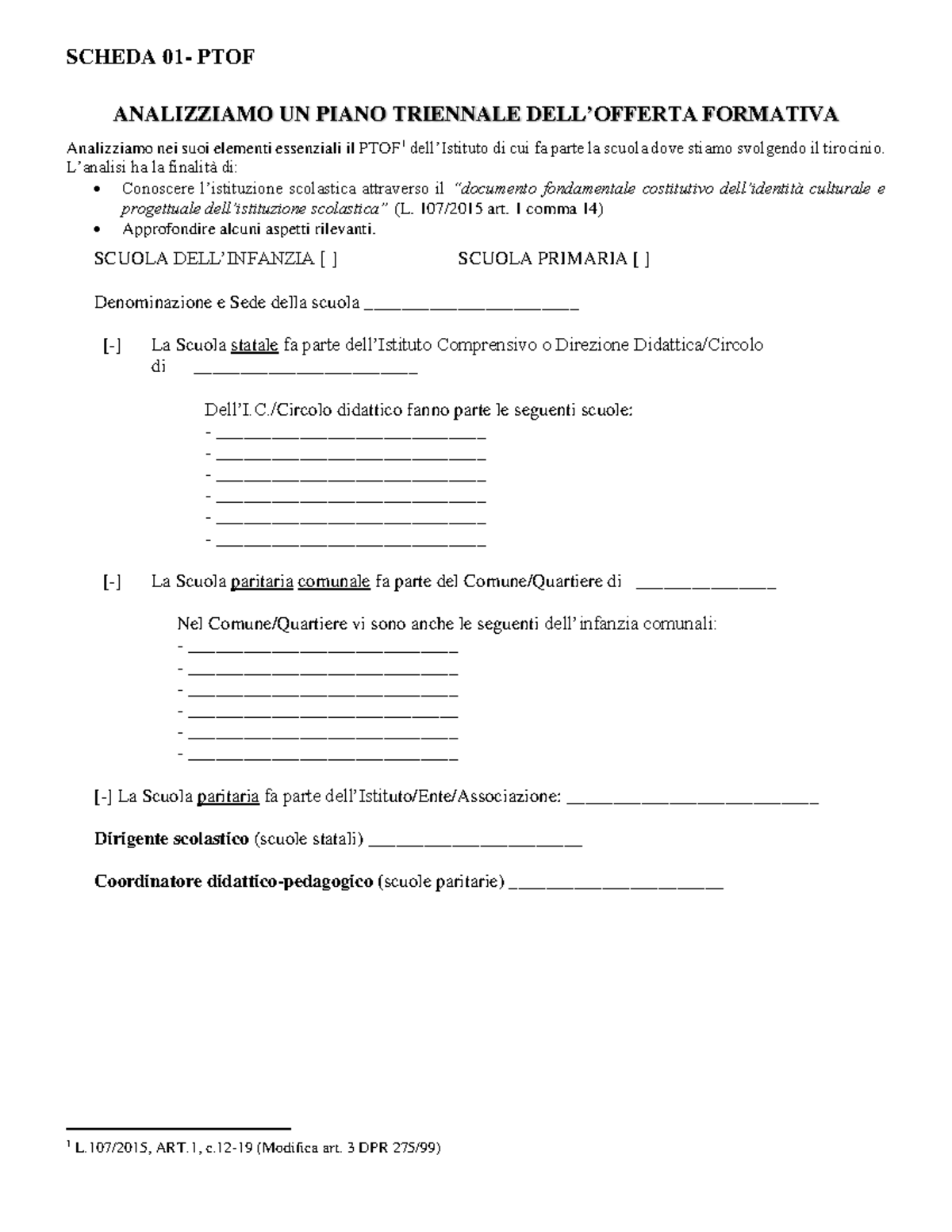 Scheda di analisi PTOF - SCHEDA 01- PTOF ANALIZZIAMO UN PIANO TRIENNALE ...