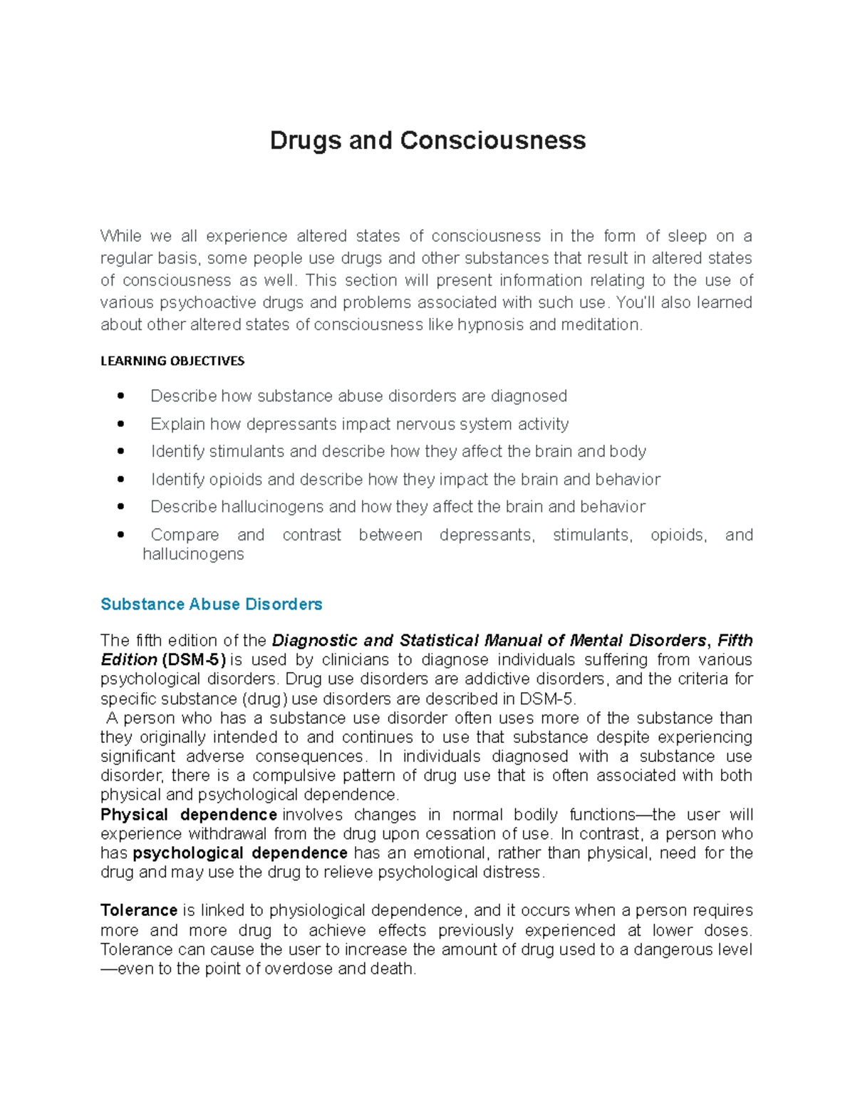 Drugs and Consciousness - BS Psychology - PUP - Studocu