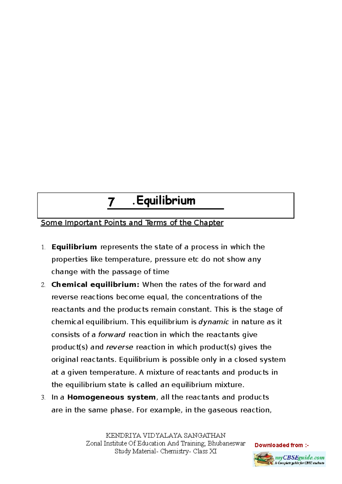11 chemistry notes ch07 Equilibrium kvs - 7 .Equilibrium Some Important ...