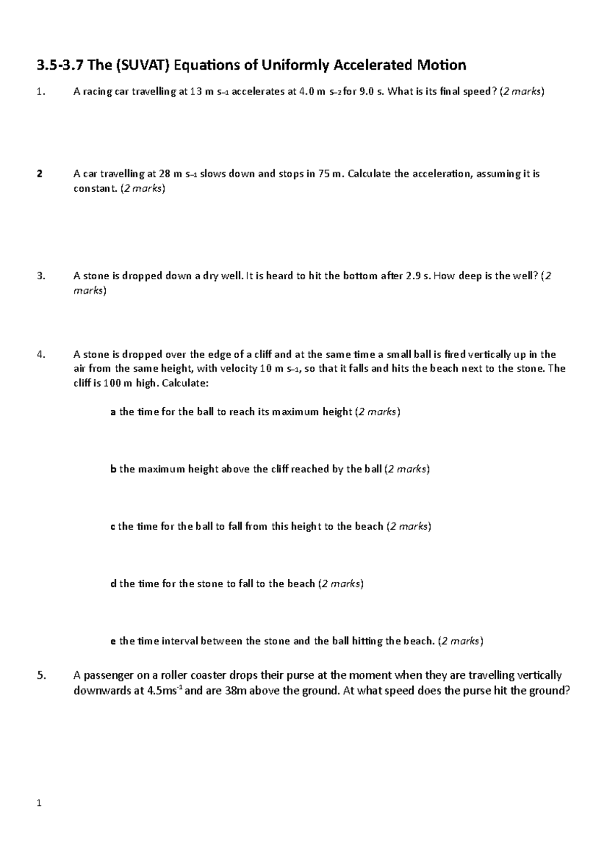3 Motion workbook - questions - 3.5-3 The (SUVAT) Equations of ...