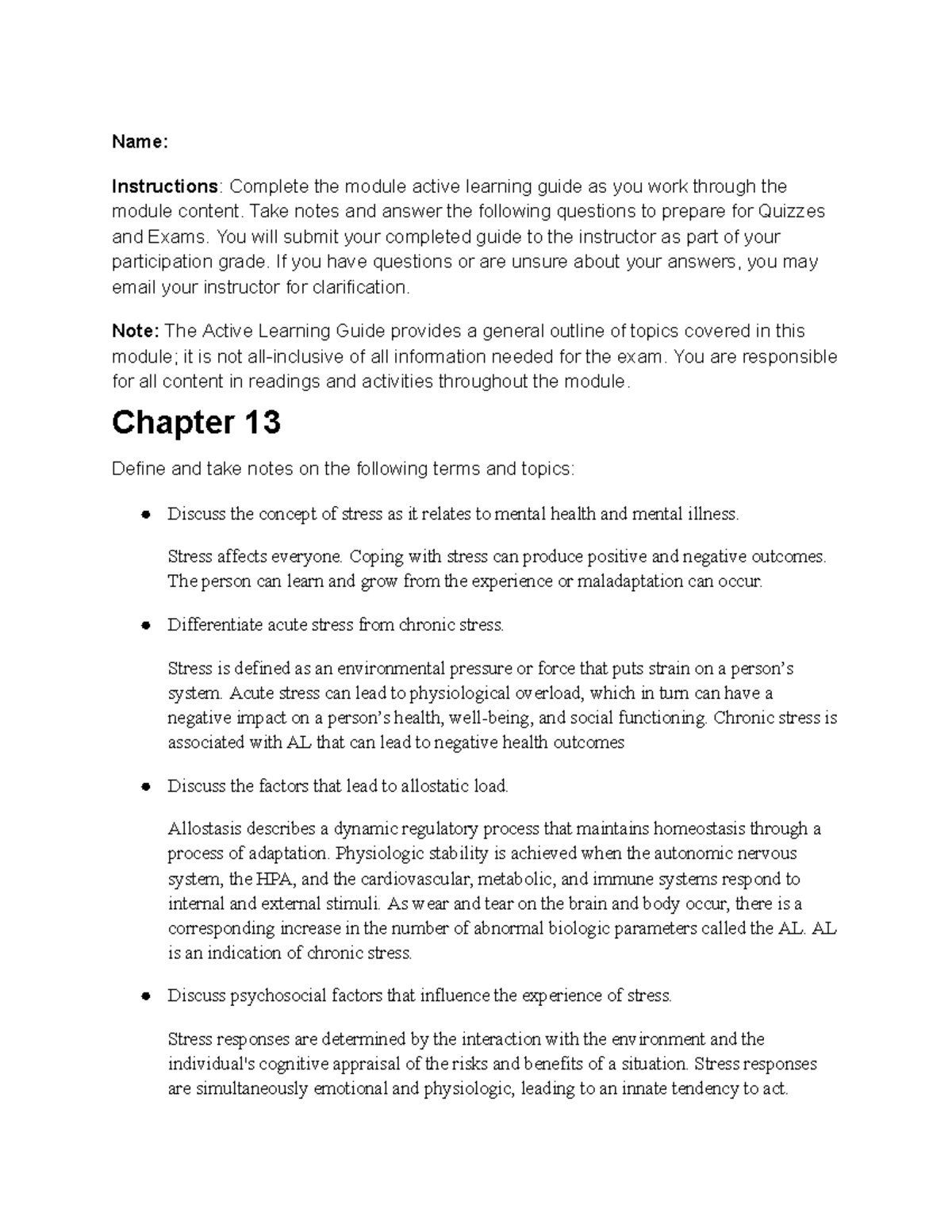 Active learning 5 - Name: Instructions: Complete the module active ...