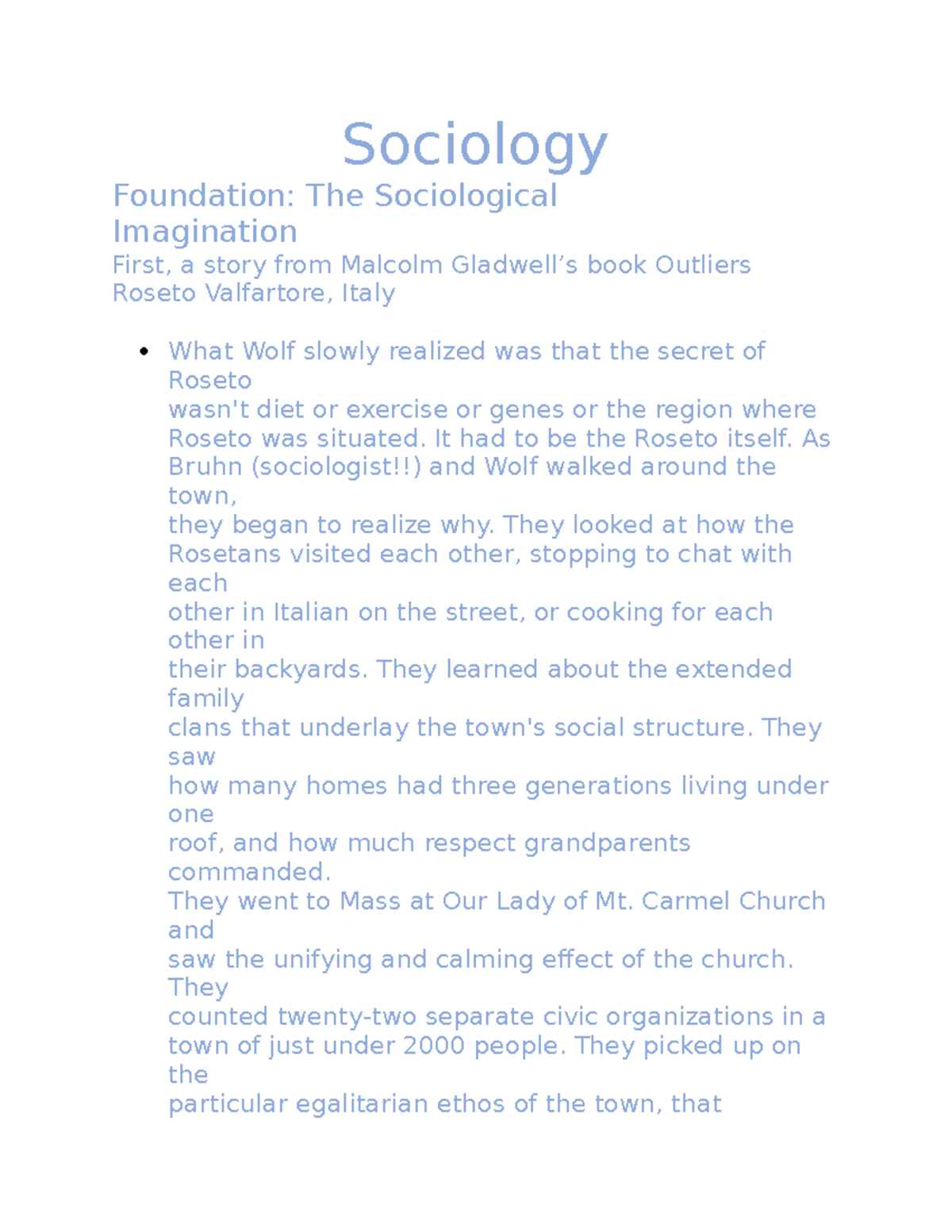 Prin sociology exam 1 material - Sociology Foundation: The Sociological ...