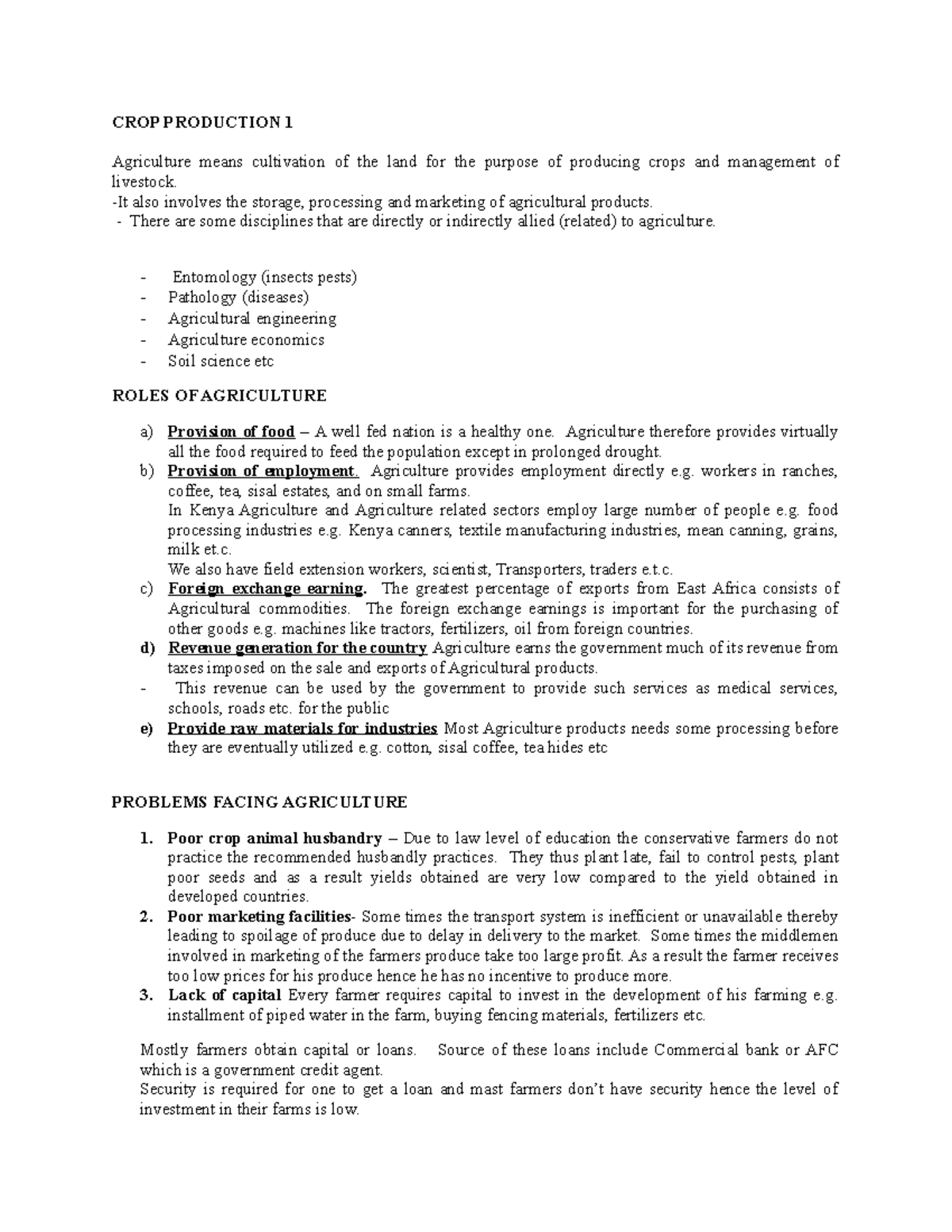 CROP Production Module ONE - CROP PRODUCTION 1 Agriculture means ...