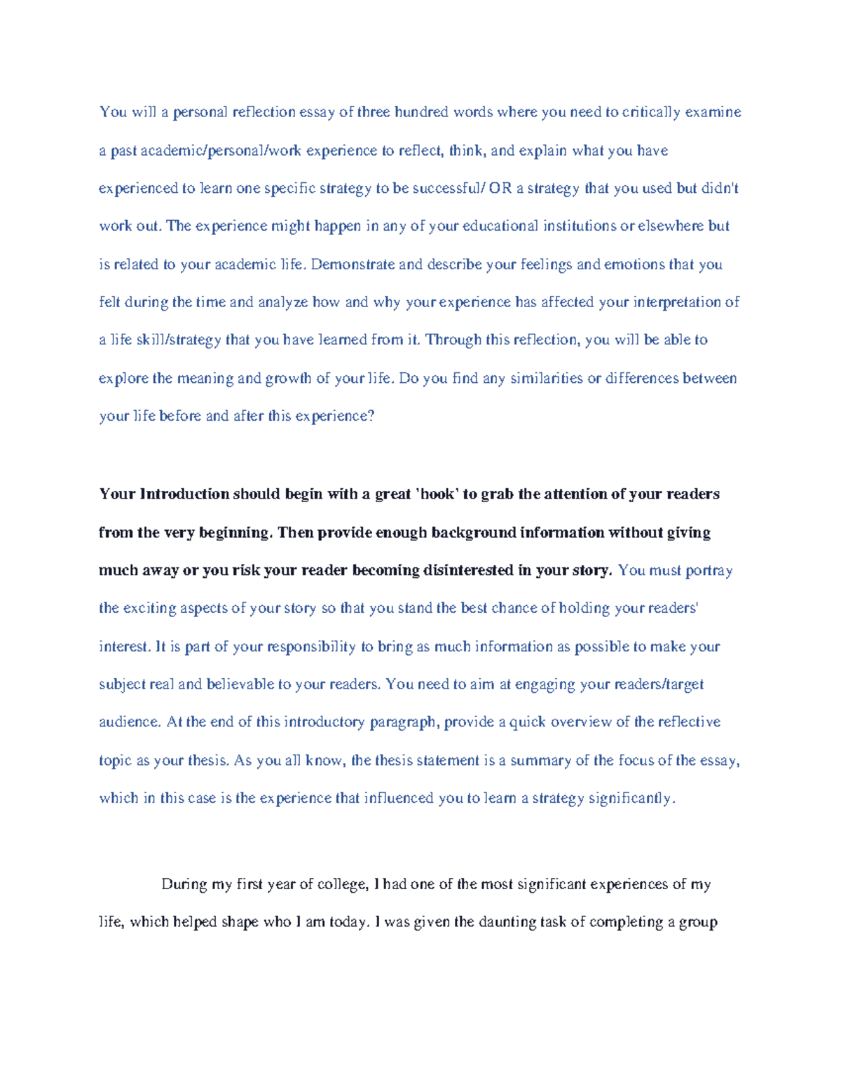 Personal reflection essay (2022) - You will a personal reflection essay ...