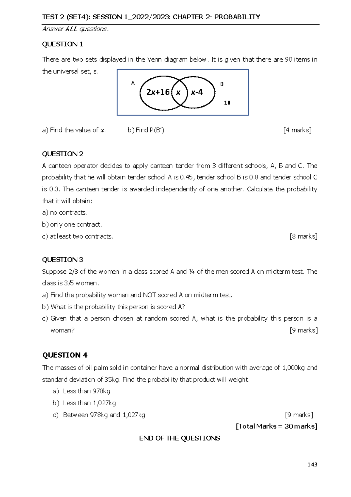 3. Revision SET4 Questions TEST 2 new - 143 TEST 2 (SET4): SESSION 1 ...