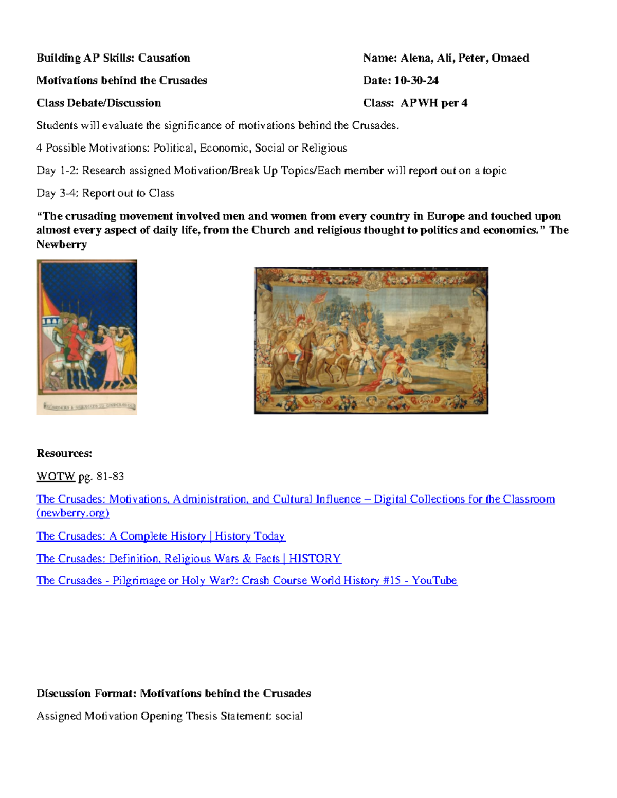 Ch. 2 AP Skills Causation Motivations behind the Crusades - Building AP ...