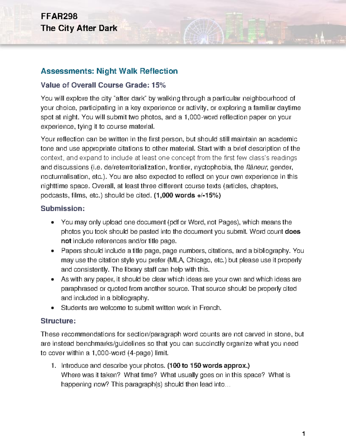 Night Walk Reflection Instructions (PDF) - FFAR The City After Dark 1 ...