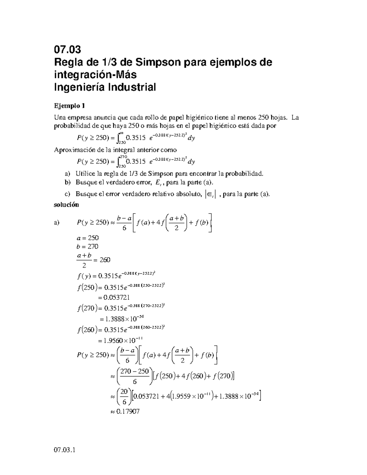 Regla de Simpson integración - 07. 07 3 Regla de 1/3 de Simpson para ejemplos de integración-Más ...