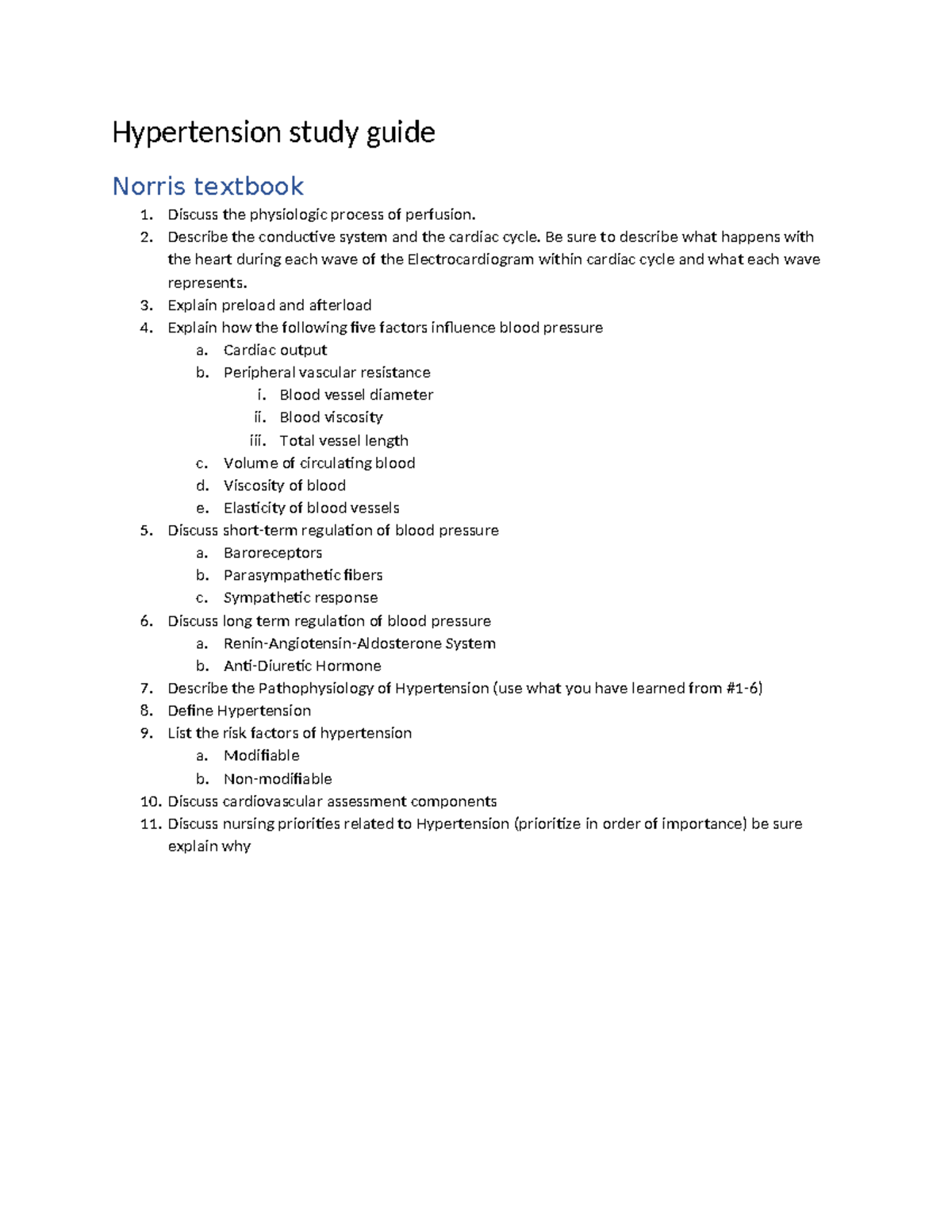HTN study guide - Hypertension study guide Norris textbook 1. Discuss ...