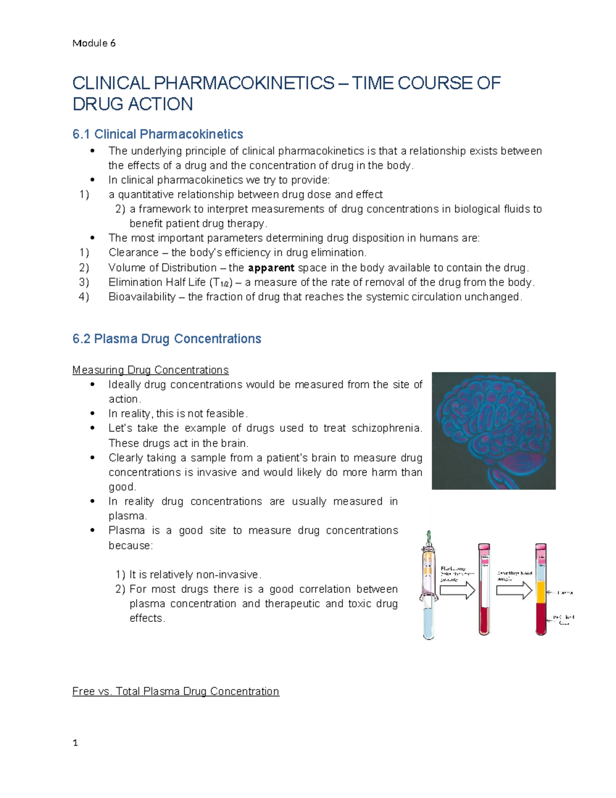 Module 6 Notes 2020 - ......... - CLINICAL PHARMACOKINETICS – TIME ...