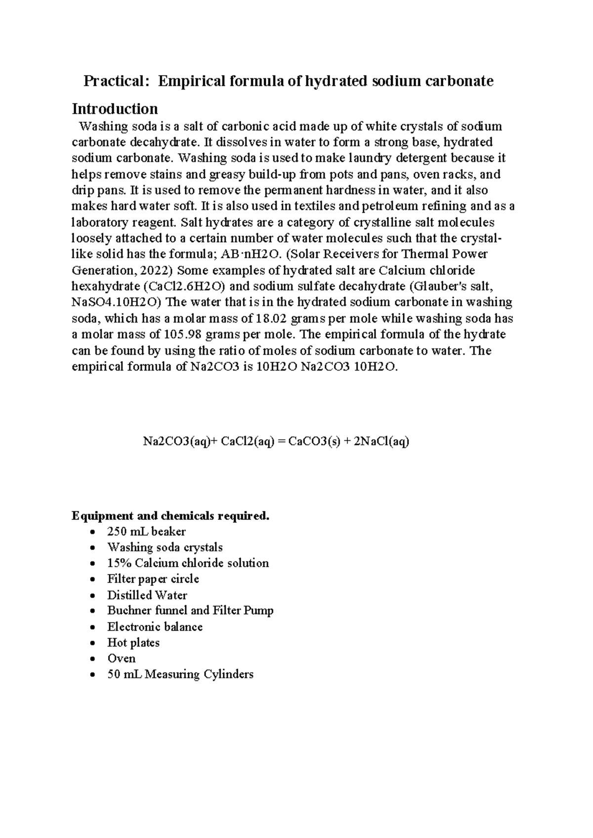 Chemistry Formative Practical - Practical: Empirical formula of ...