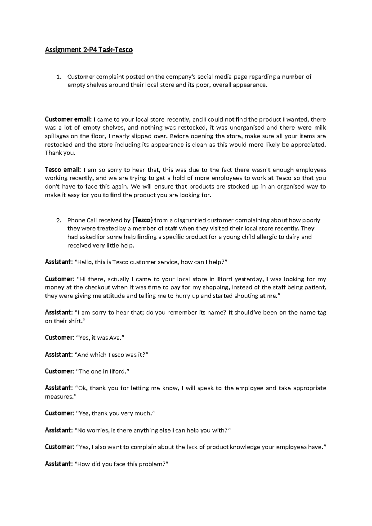 Assignment 2. UNIT 14 1 - script - Assignment 2-P4 Task-Tesco Customer ...