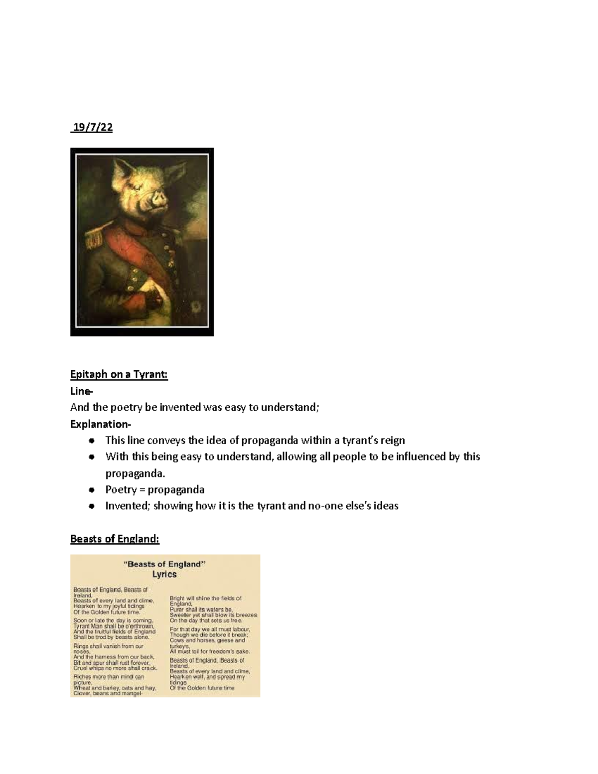 Animal farm Term 3 Novel study - 19/7/ Epitaph on a Tyrant: Line- And ...