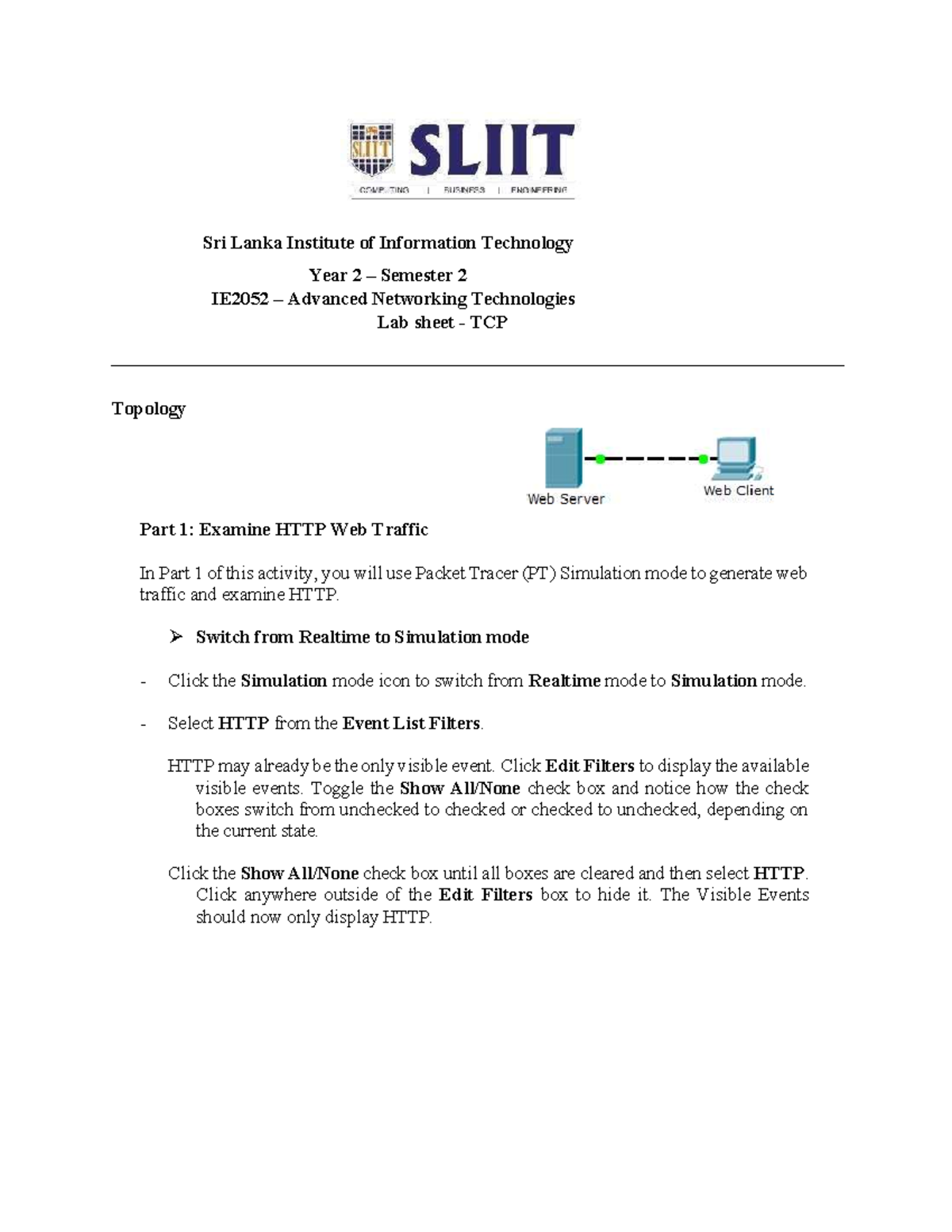 packet tracer activity - Sri Lanka Institute of Information Technology ...