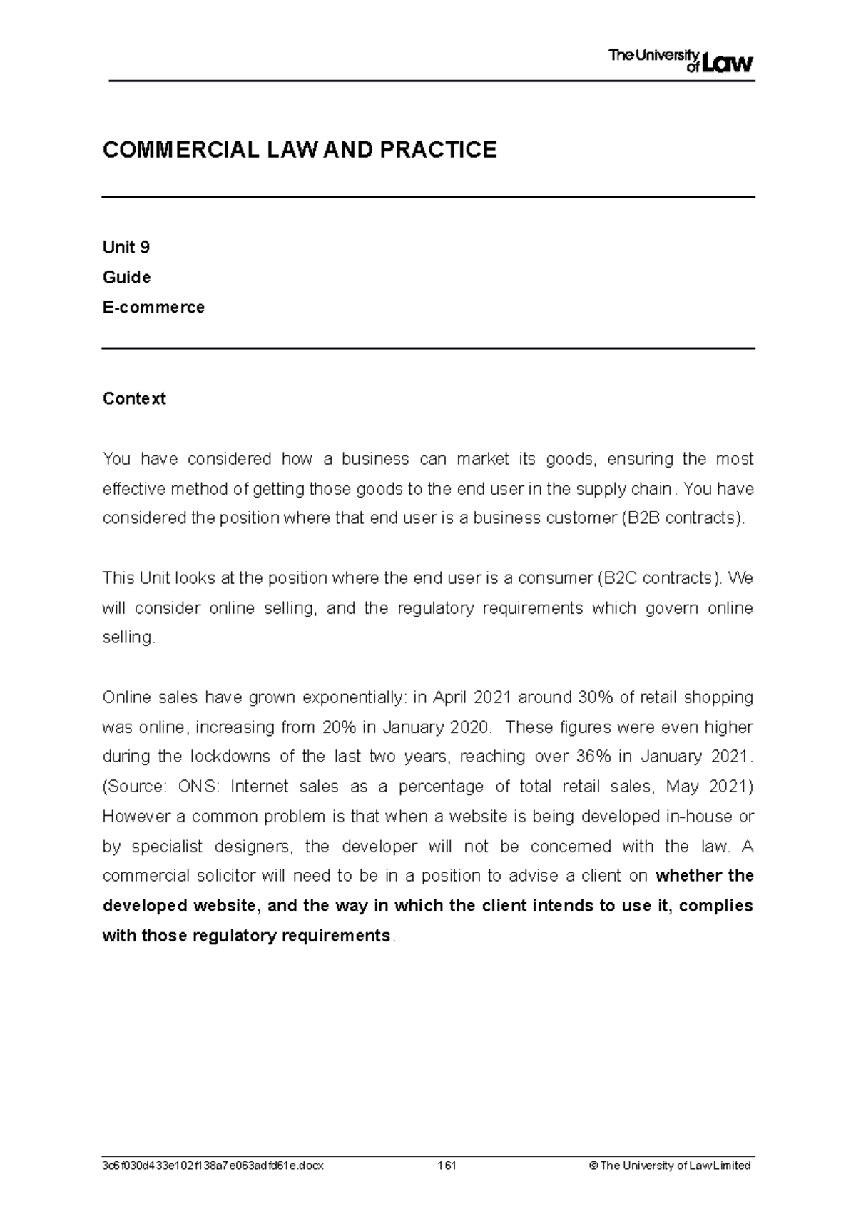 2122 comm ws09 ce01 guide - COMMERCIAL LAW AND PRACTICE Unit 9 Guide E ...