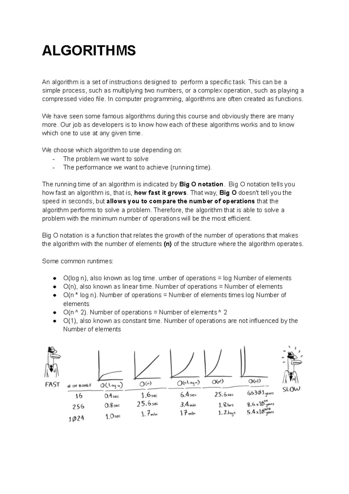 Algorithms Summary (2) - ALGORITHMS An algorithm is a set of instructions designed to perform a ...