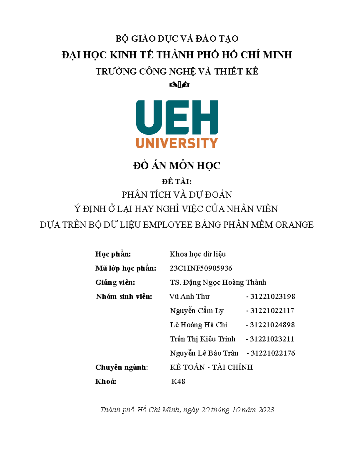 ĐỒ ÁN KHDL 1 - 58722725 - BỘ GIÁO DỤC VÀ ĐÀO TẠO ĐẠI HỌC KINH TẾ THÀNH ...