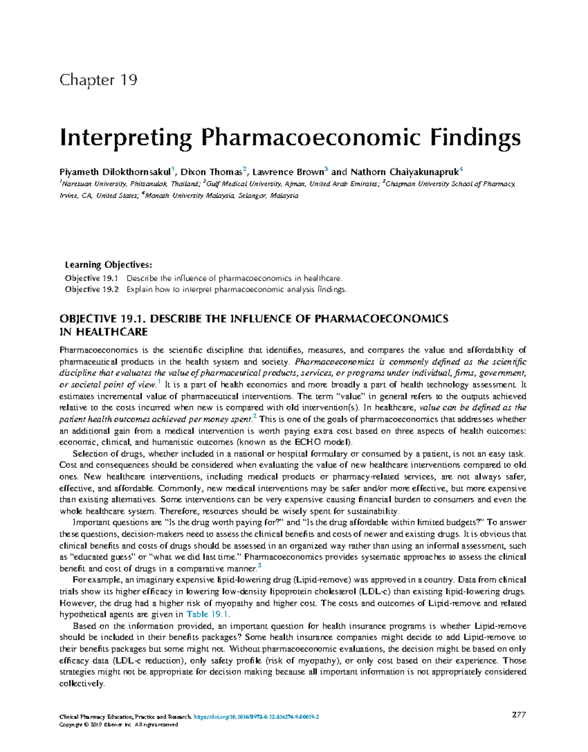 Interpreting Pharmacoeconomic Findings-Dilokthornsakul 2019 - Chapter ...
