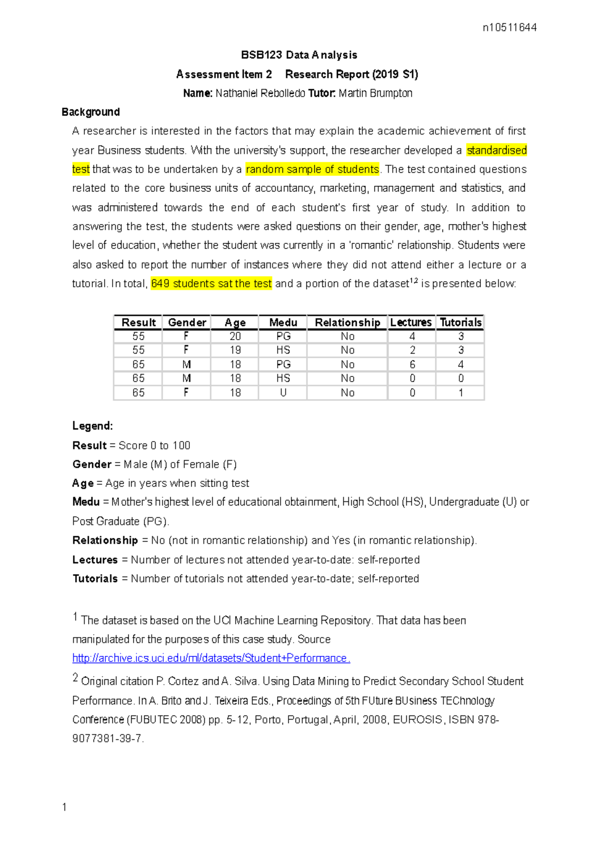 BSB123 Research Report Task Sheet in Word format (2019 S1) copy - BSB123 Data Analysis ...